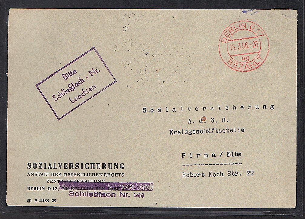 DDR. ZKD-Brief : Vorläufer mit rotem Stempel DDR. ZKD-Brief : Vorläufer mit rotem Stempel